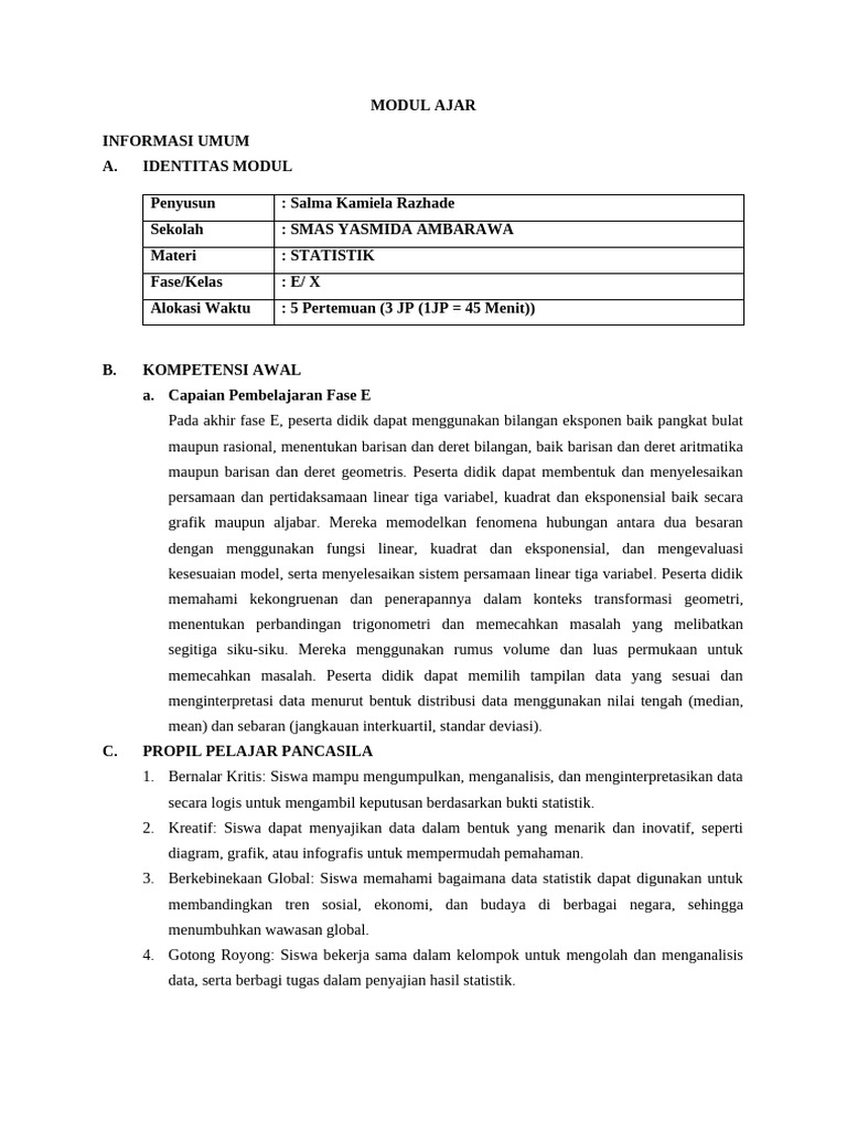 Modul Ajar Statistik untuk Kelas X | PDF