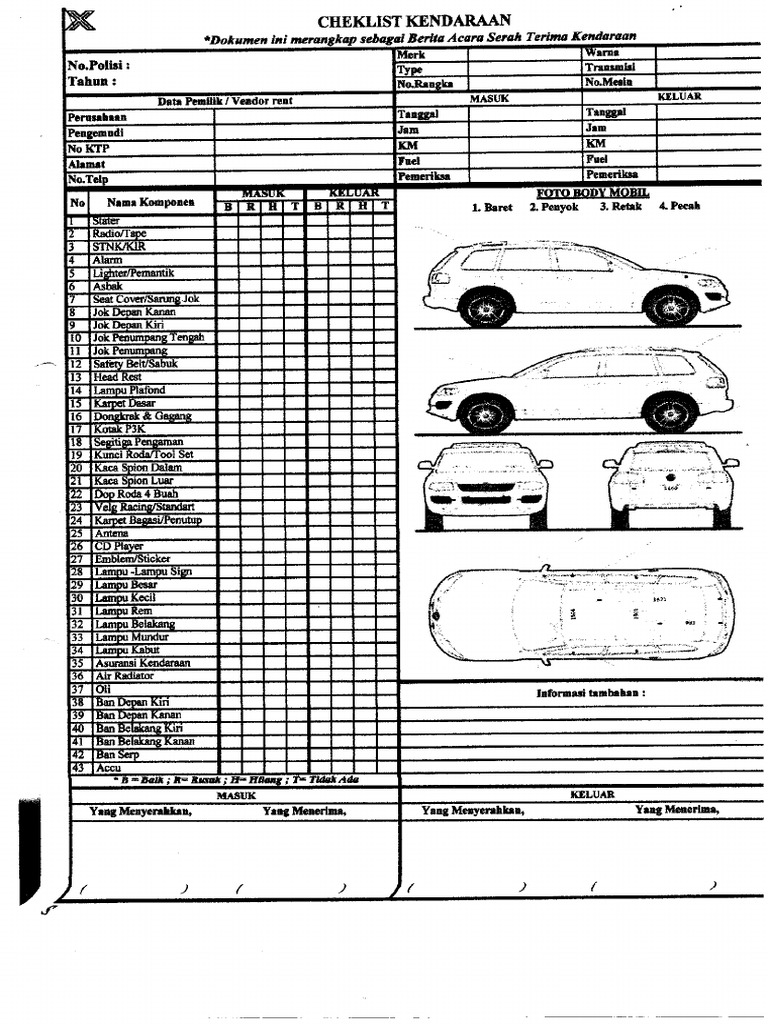 Form Cek List Kendaraan | PDF