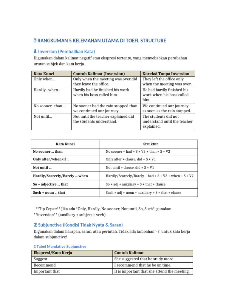 Kelemahan Utama TOEFL Structure | PDF | Linguistics | Grammar
