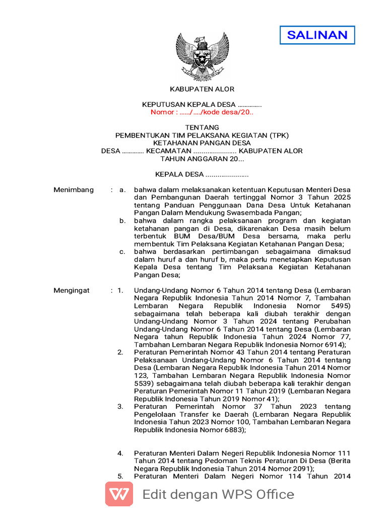 SK - TPK Ketahanan Pangan 2025 | PDF