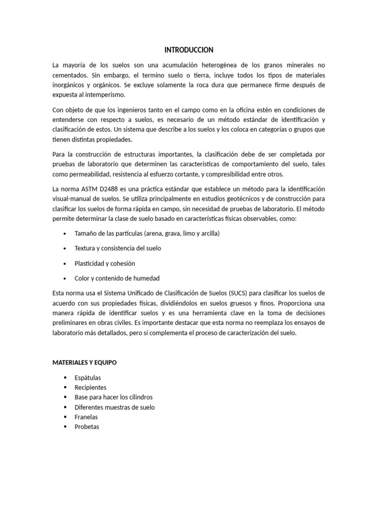 Clasificación de Suelos según ASTM D2488 | PDF