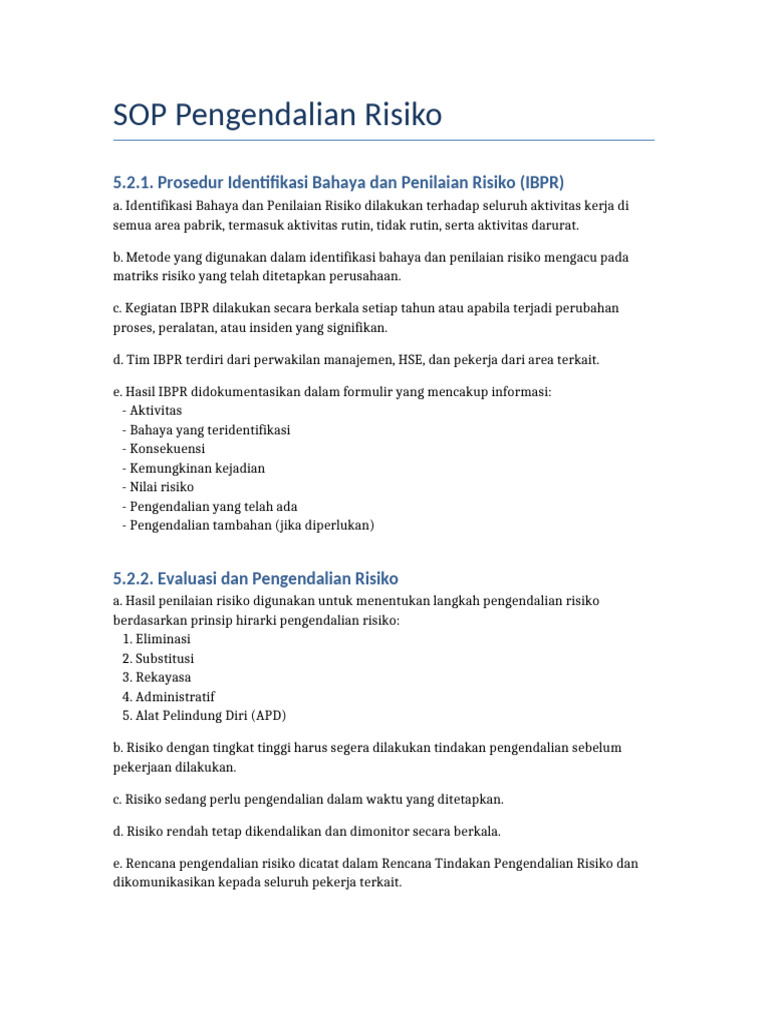 SOP Pengendalian Risiko | PDF