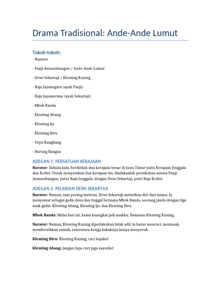 Drama Ande Ande Lumut Dialog | PDF