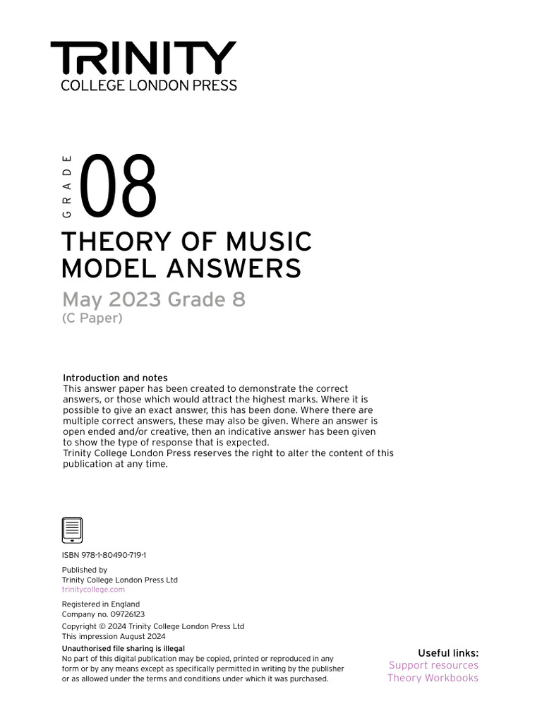 Grade 8 Music Theory Model Answers | PDF | Chord (Music) | Mode (Music)