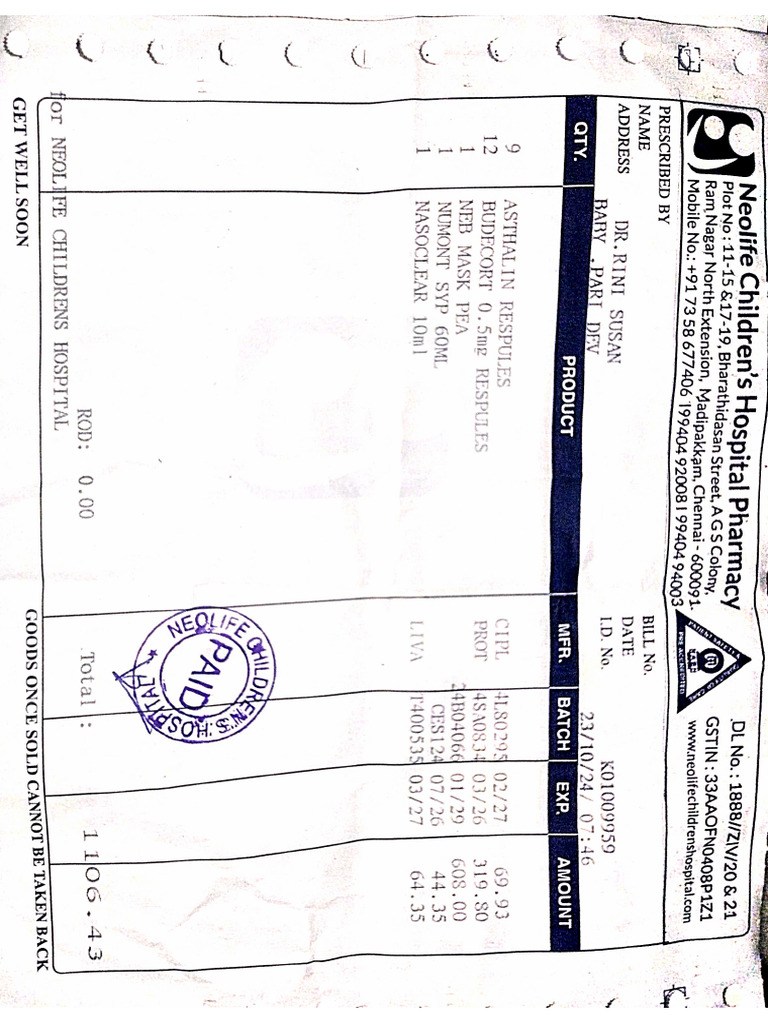 Pharmacy Bill 01 | PDF