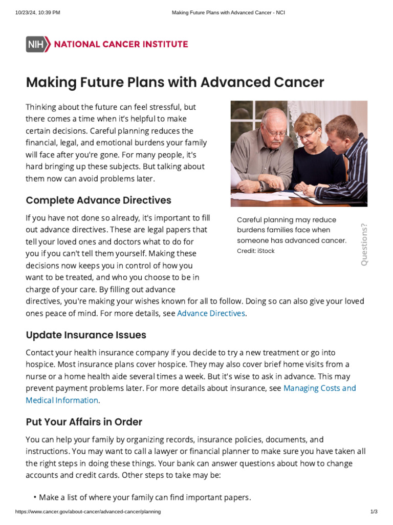 Making Future Plans With Advanced Cancer - NCI | PDF | Social Programs ...
