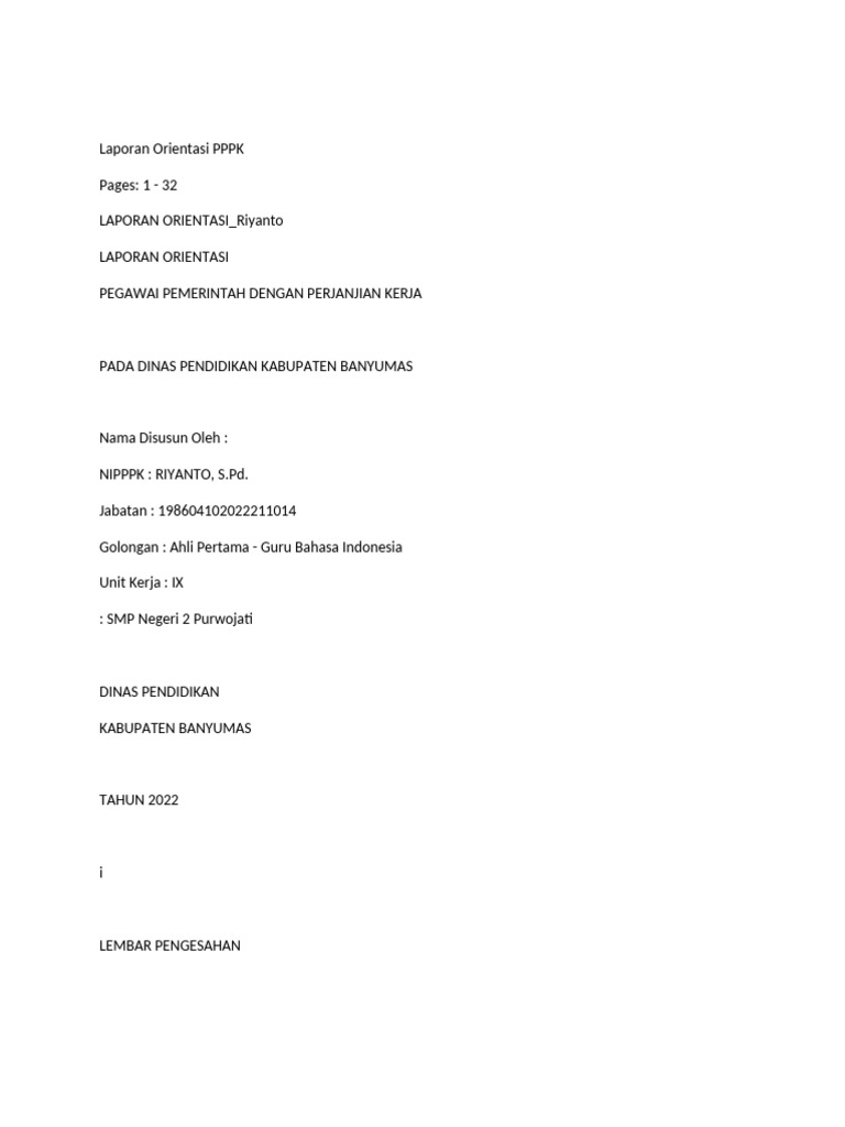 Contoh Laporan Orientasi PPPK | PDF