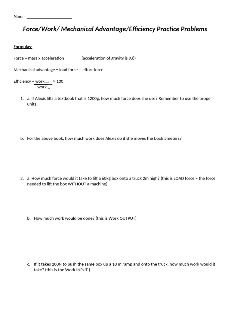 3.2 Efficiency Mechanical Advantage Practice | PDF