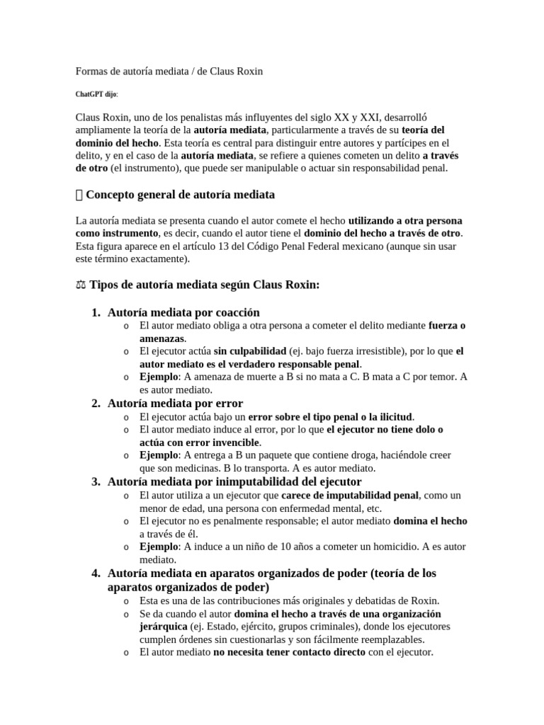 Formas de Autoría Mediata | PDF | Intención (Derecho Penal) | Crímenes