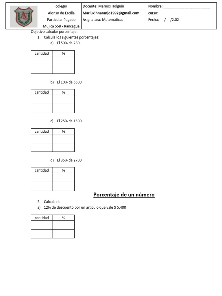 Porcentaje 6to Basico | PDF