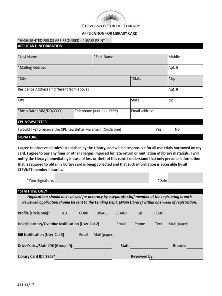 Library Card Application Form | PDF