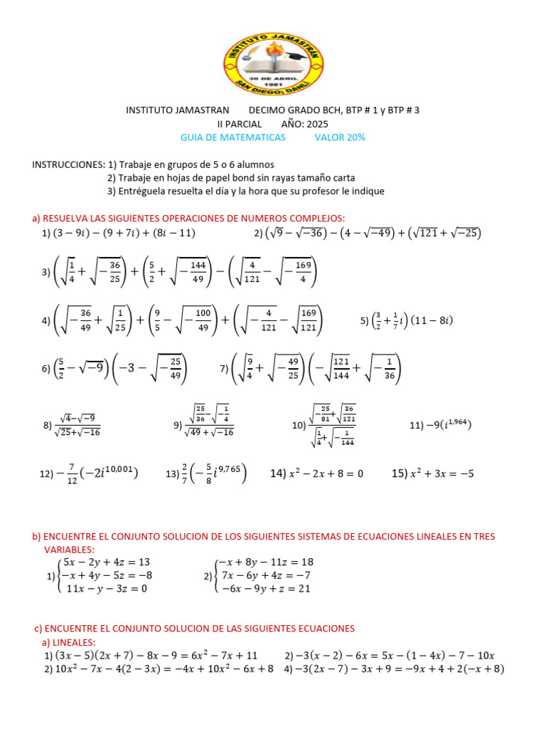 Guia de Matematicas Decimo Grado Jamastran 2025 Ii Parcial | PDF ...