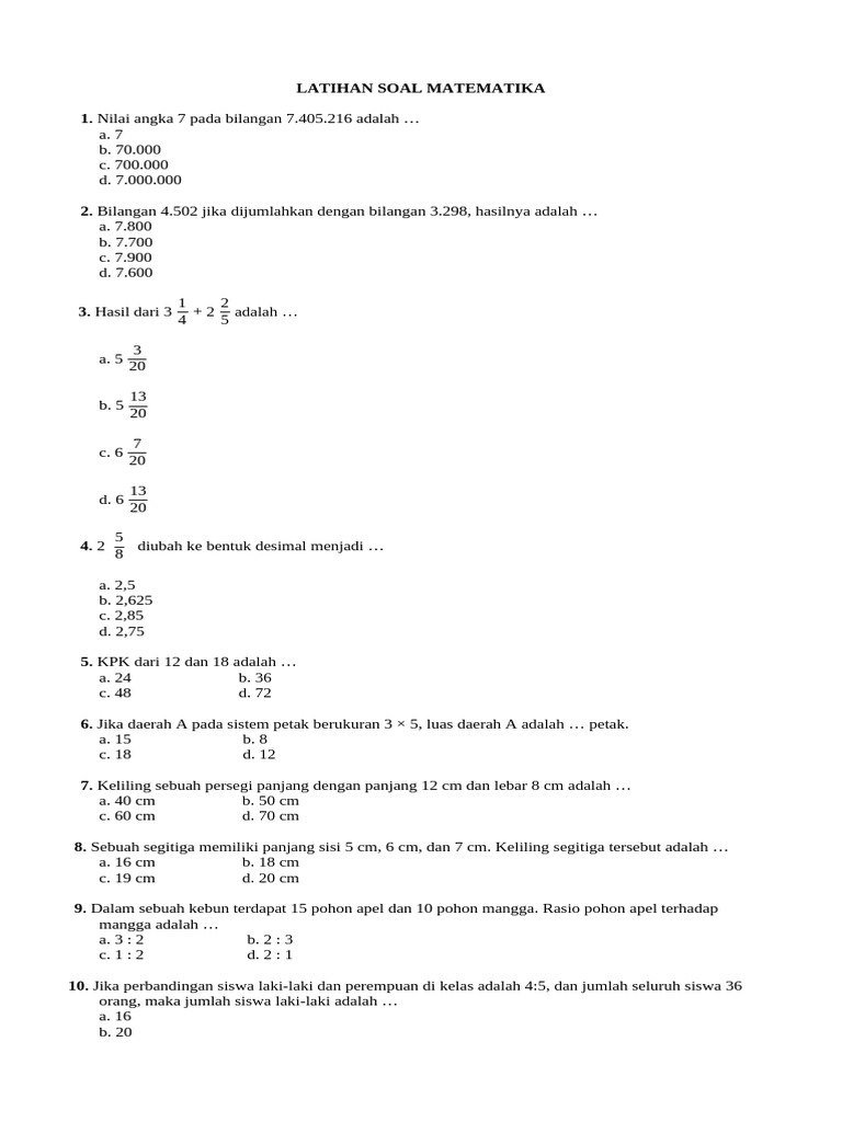 Latihan Pengayaan Matematika Psaj 2025 | PDF