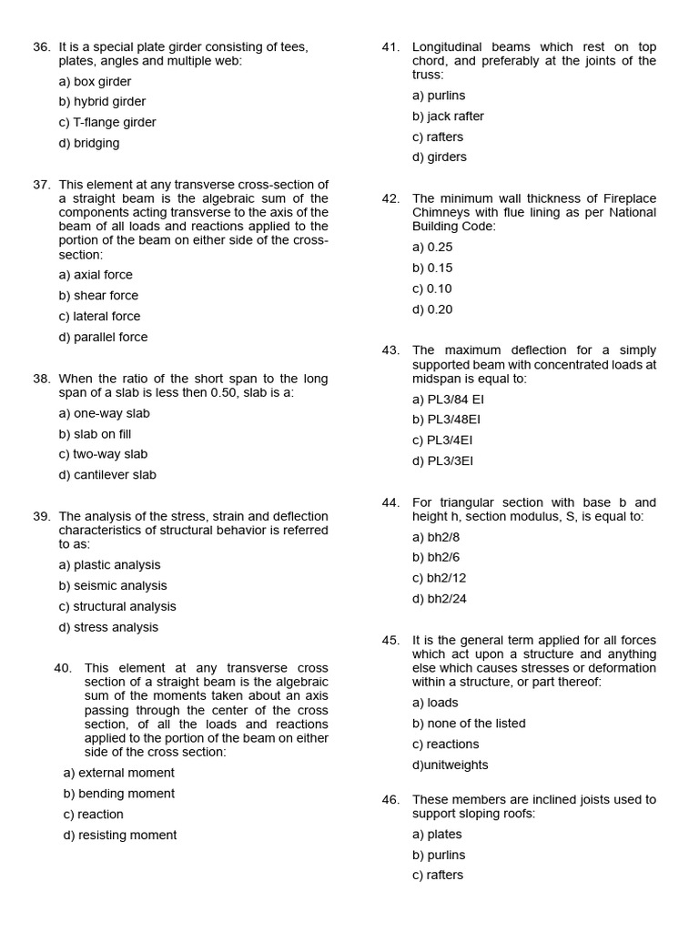 Structural Engineering Concepts Quiz | PDF | Beam (Structure ...