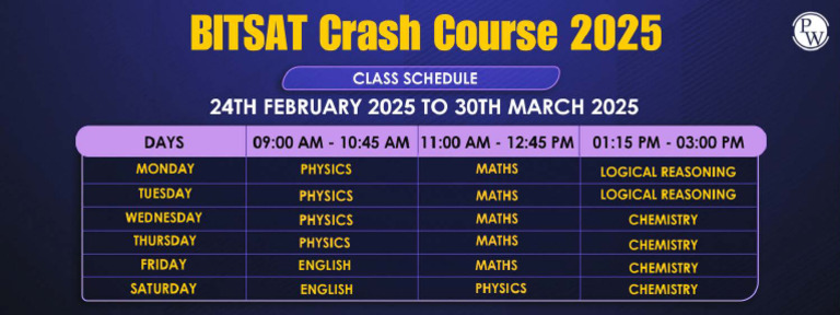 BITSAT Crash Course 2025 - Class Schedule | PDF