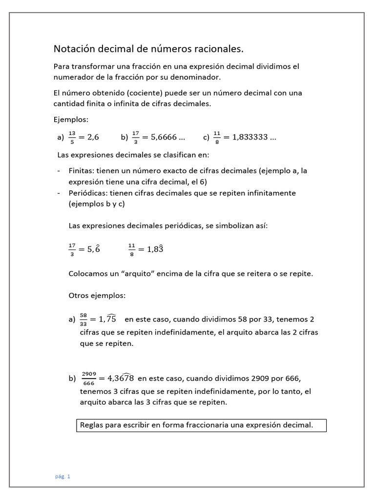 Ejemplos de Notación Decimal | PDF | Decimal | Número racional