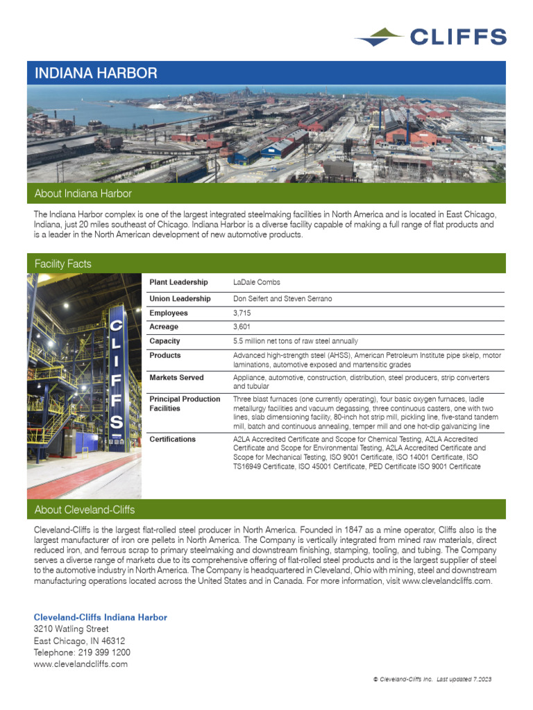 Cleveland-Cliffs Indiana Harbor Overview | PDF | Steel | Steelmaking