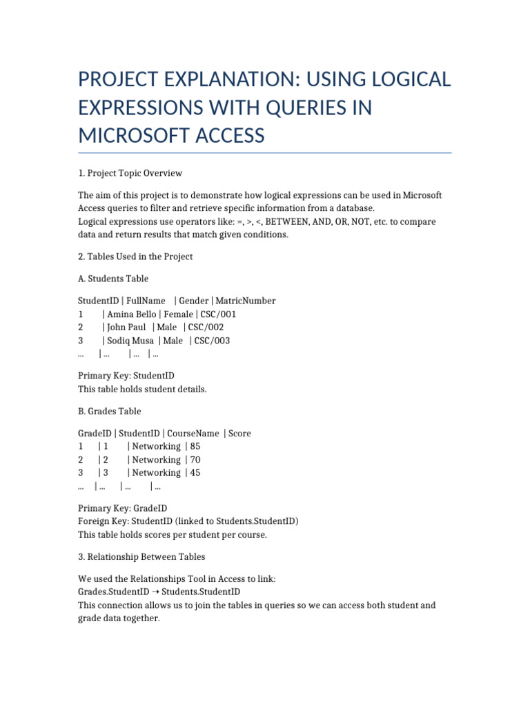 Logical Expressions Queries Project Explanation | PDF | Relational ...
