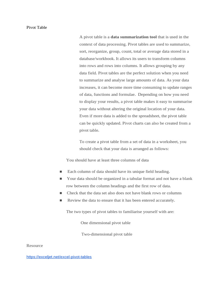 Pivot Table | PDF