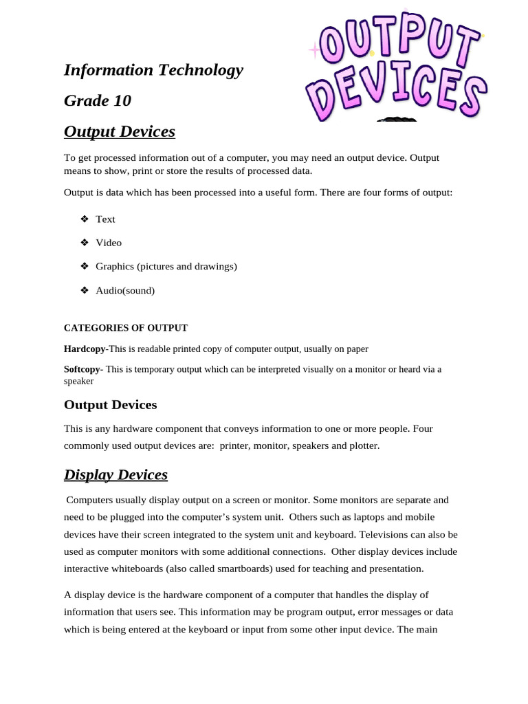 Output Devices (Display) | PDF