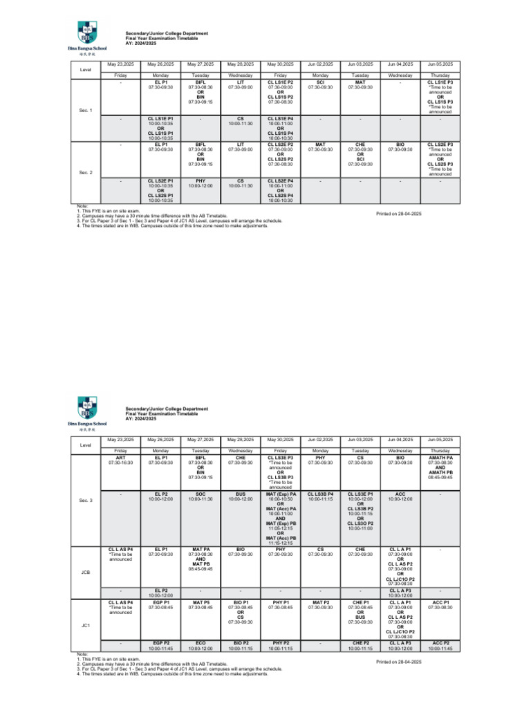 2425 FYE Timetable FINAL Updated 20250428 | PDF