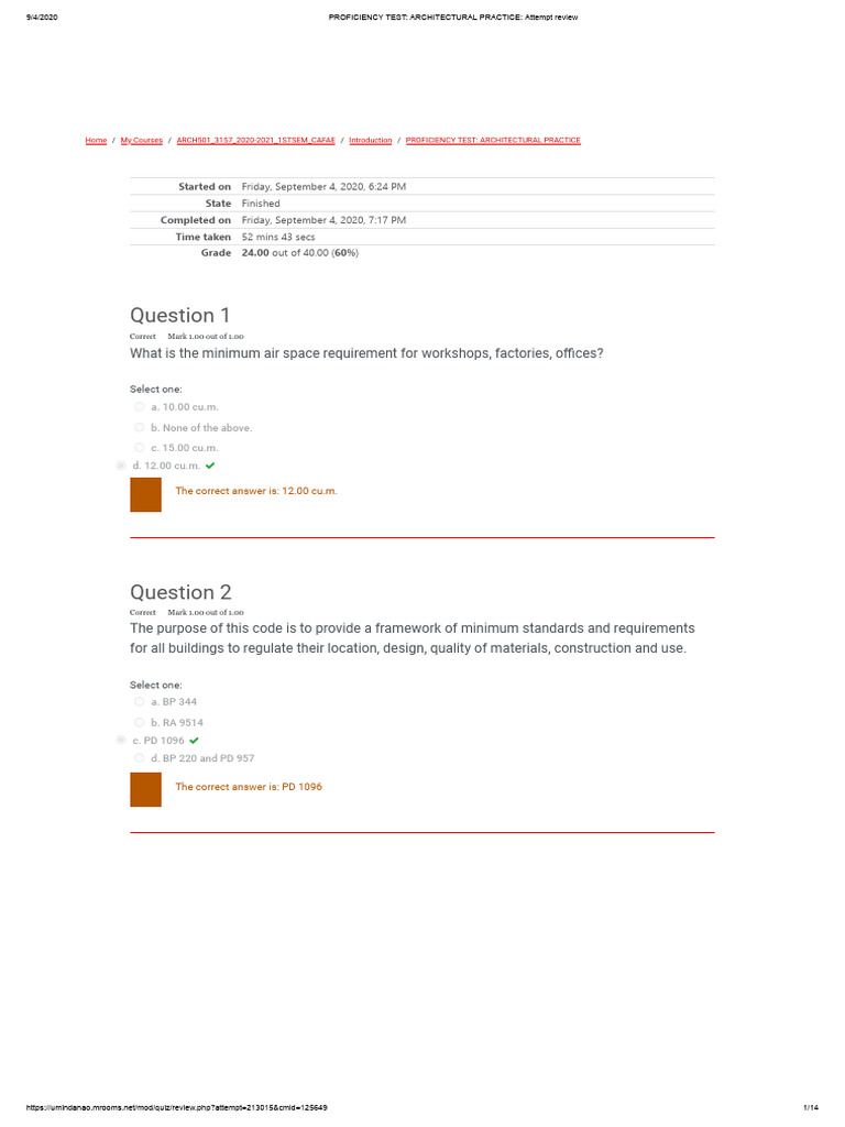 Day 1 - Proficiency Test - Architectural Practice | PDF