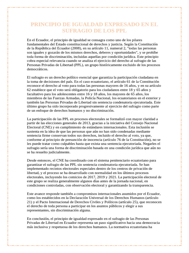 Sufragio y Igualdad en PPL en Ecuador | PDF | Sufragio | Elecciones