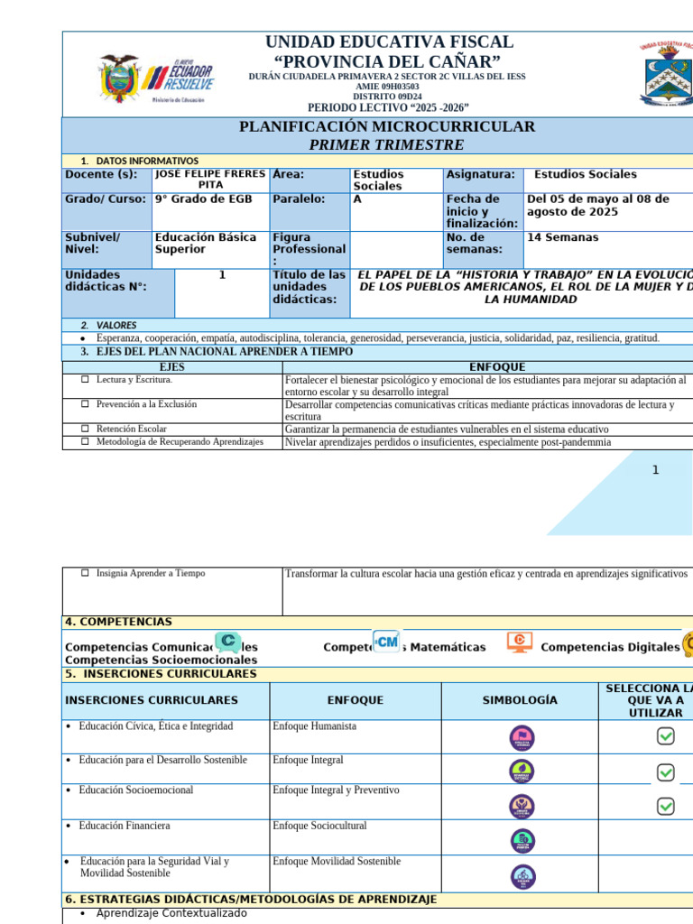 Plan de Estudios Sociales 9 | PDF | Evaluación | Enseñando