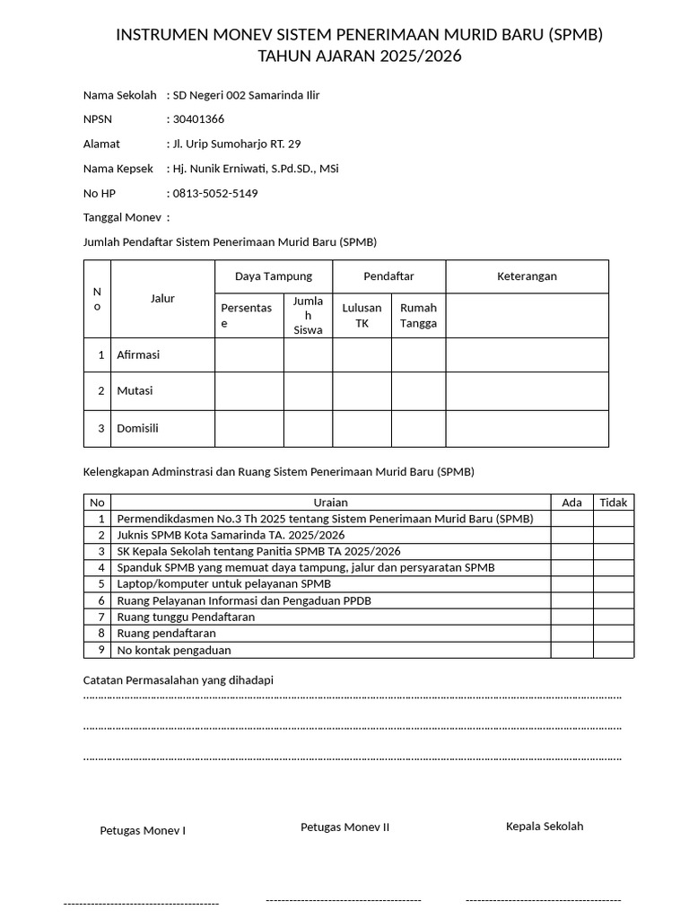 Instrumen Monev SPMB 2025/2026 | PDF