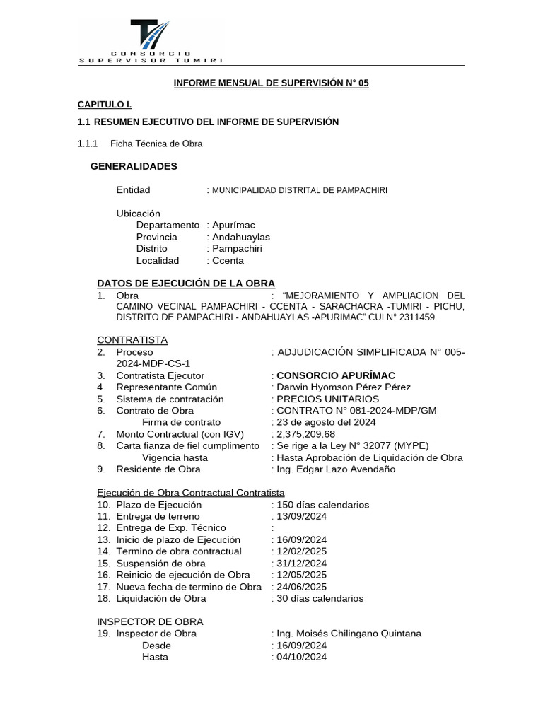 Informe de Supervision Mensual | PDF