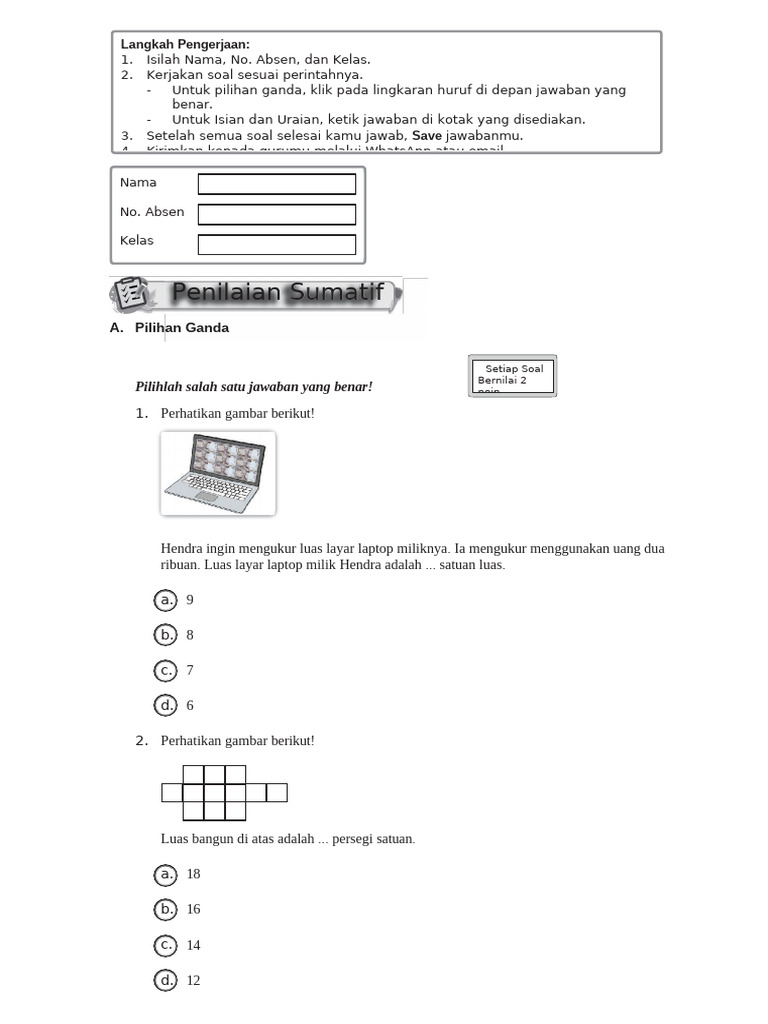 SD Matematika 4 Penilaian Sumatif 4 | PDF
