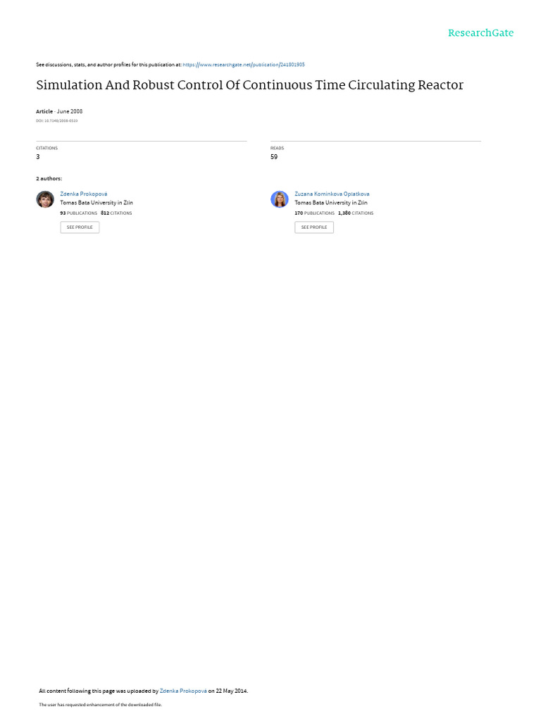 Simulation and Robust Control of Continuous Time C | PDF | Control ...