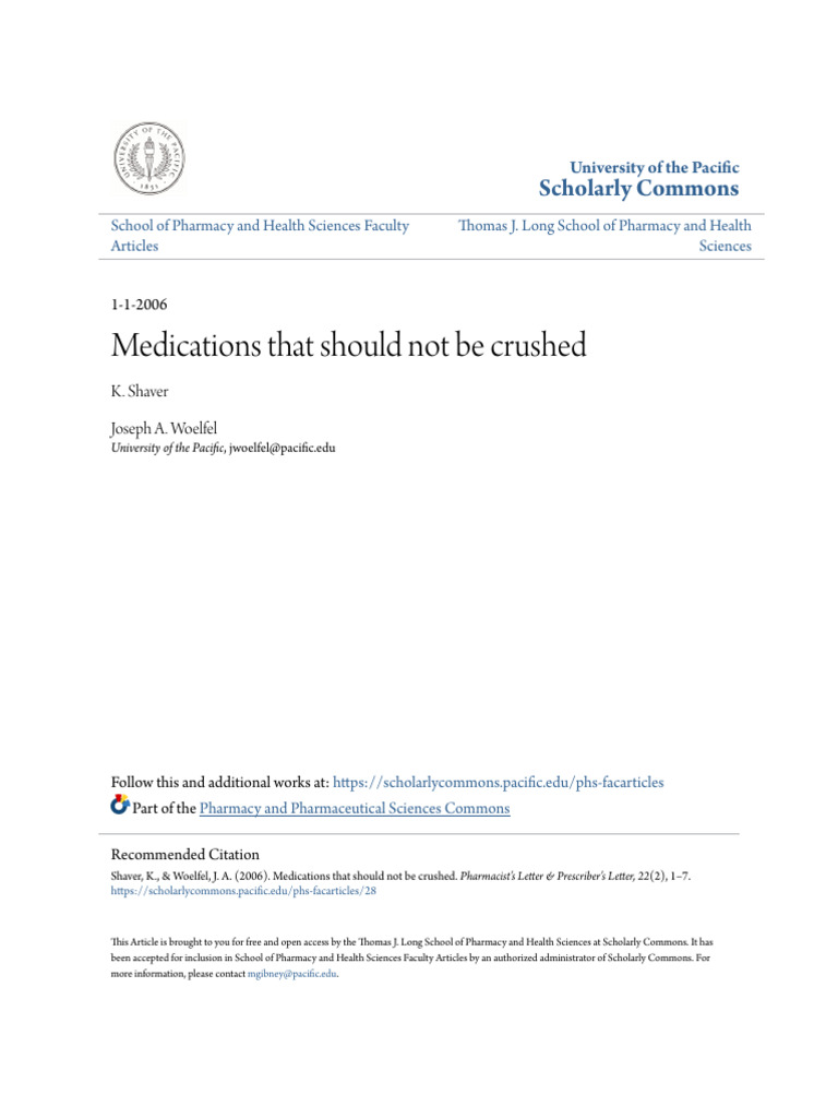 Medications That Should Not Be Crushed | PDF | Pharmaceutical ...