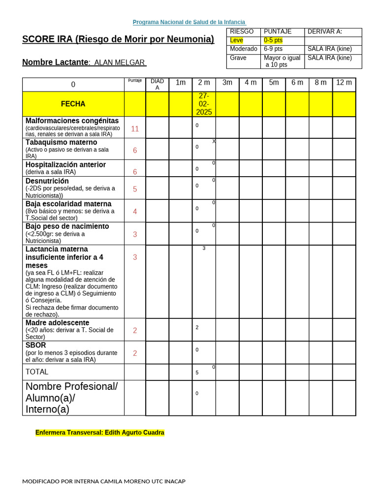 Puntaje Score IRA en Lactantes | PDF