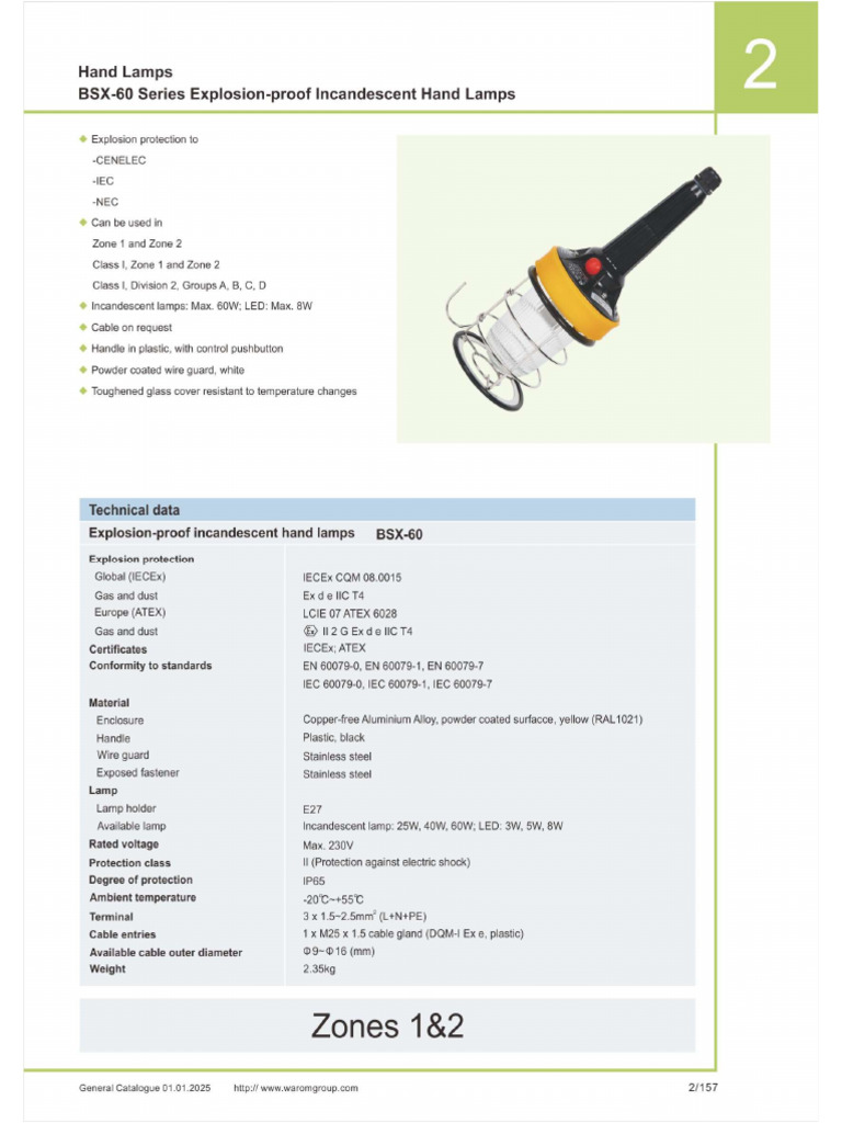 Hand Lamps BSX-60 Series Explosion-Proof Incandescent Hand Lamps | PDF