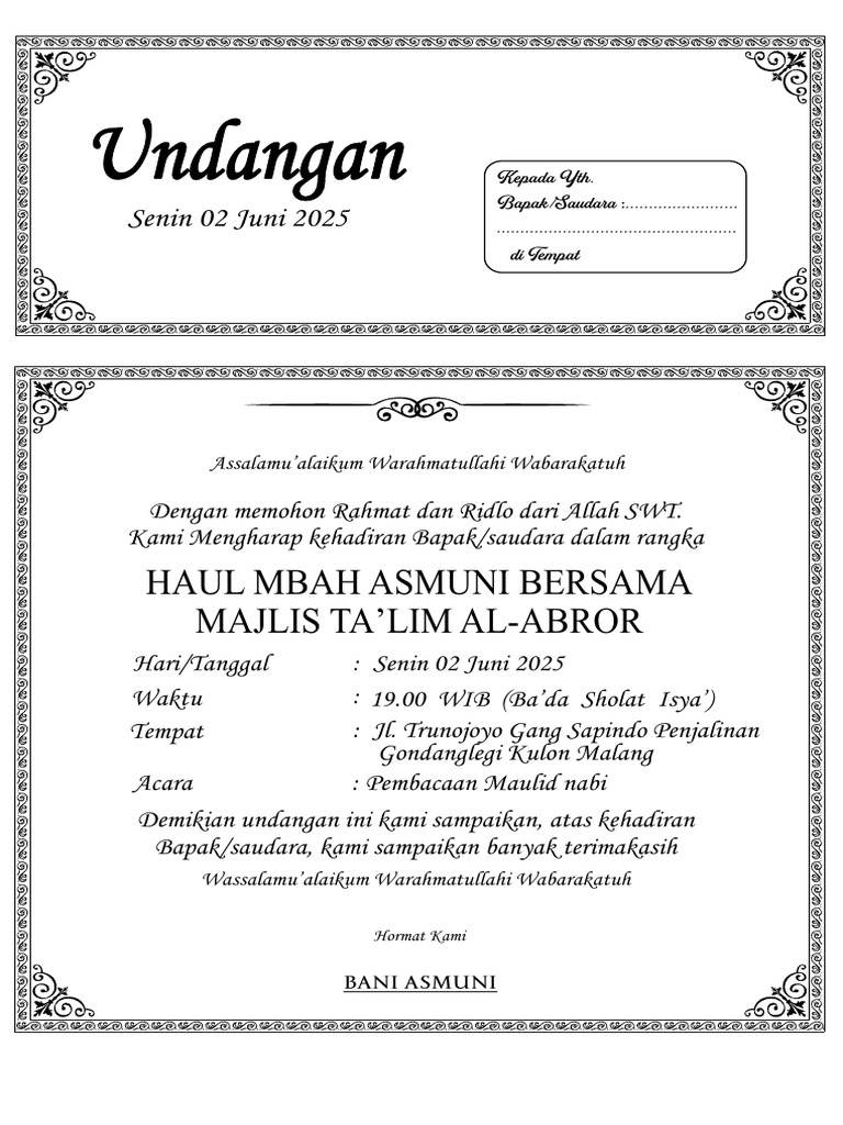 Undangan Al Abror | PDF