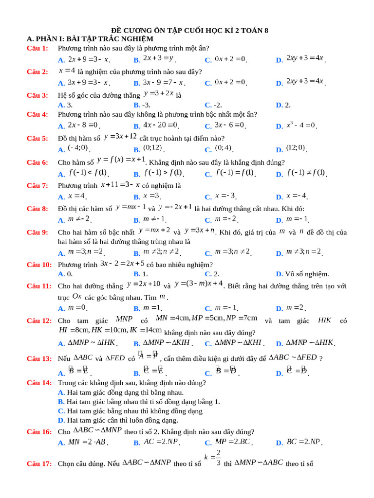 De Cuong on Tap Cuoi HK2 Toan 8 | PDF