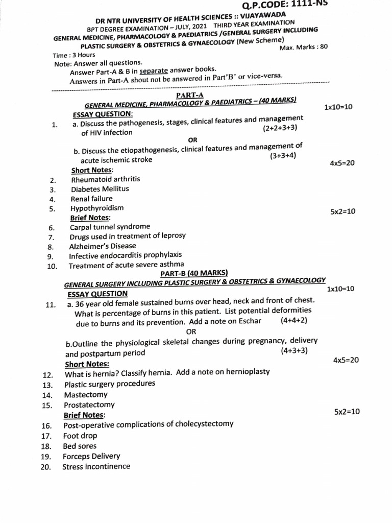 BPT 3rd Year Exam Papers Overview | PDF | Physical Therapy | Neurology