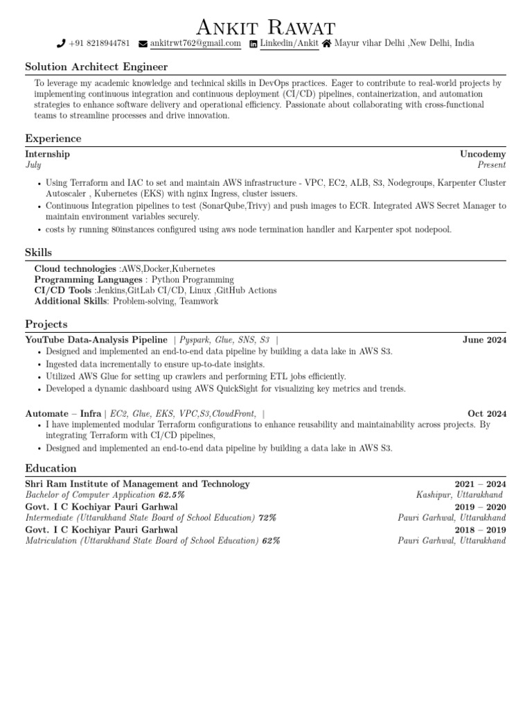 CV Ankit Rawat DevOps Engineer | PDF | Amazon Web Services ...