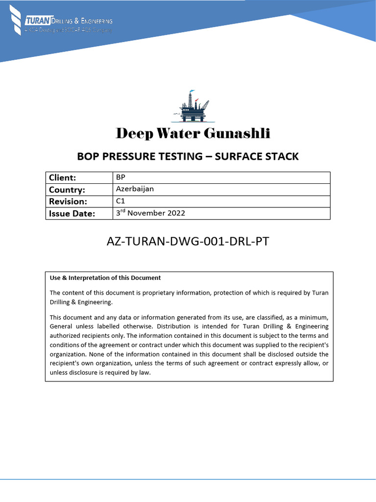 Deep Water Gunashli BOP Pressure Testing AZ-TURAN-DWG-001-DRL-PT | PDF ...