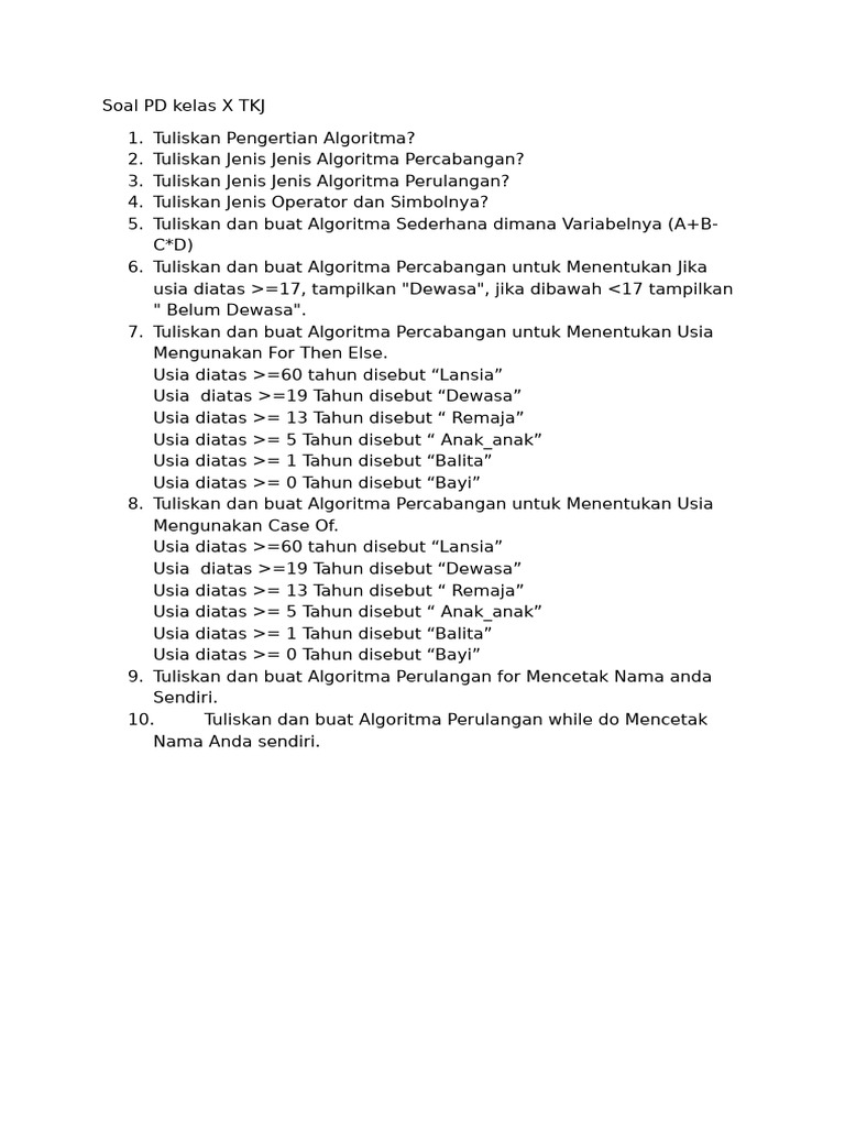 Soal Dan Kisi Kisi PD Kelas X TKJ Semester Genap | PDF