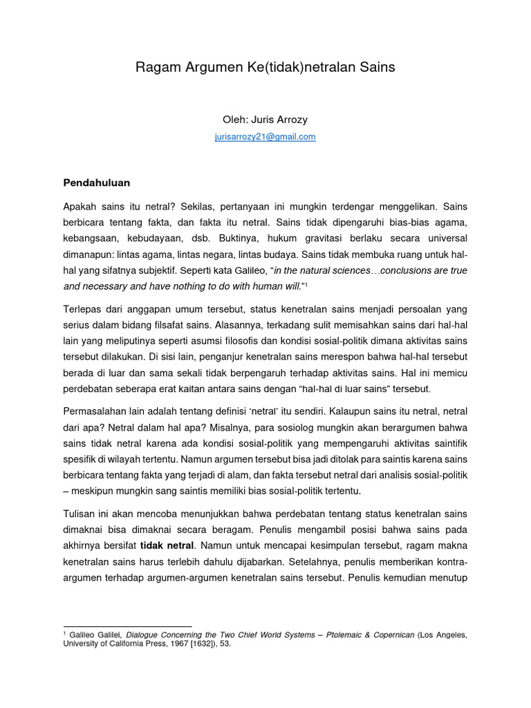 Ragam Argumen Ke Tidak Netralan Sains | PDF