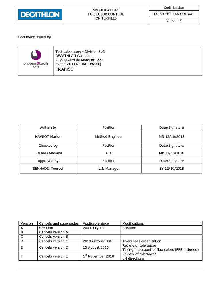 Decathlon Textile Color Control Specs | PDF | Dyeing | Dye