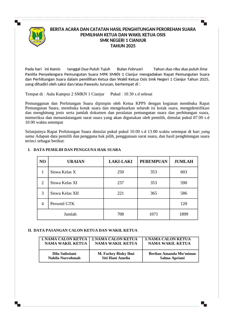 berita acara pemilos | PDF