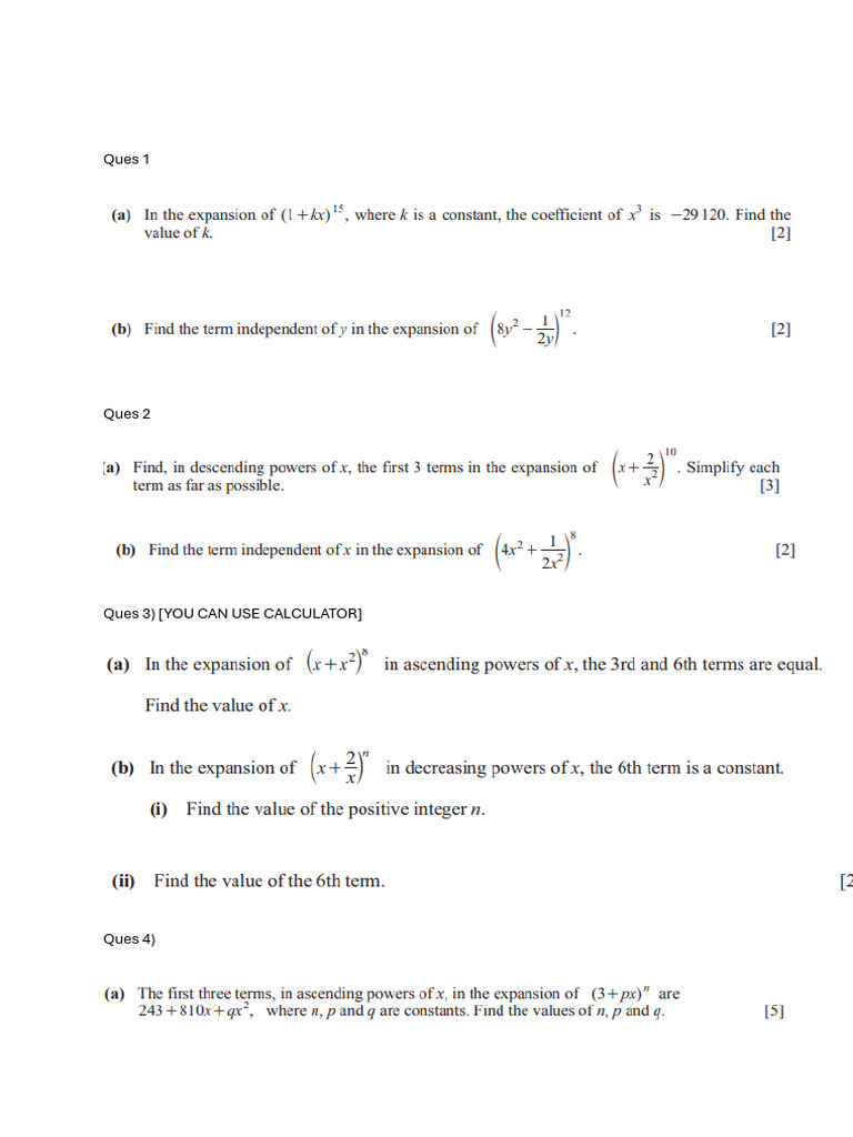 Bionomial Theorem Ques | PDF