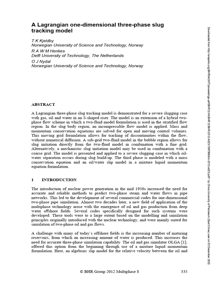A Lagrangian One-Dimensional Three-Phase Slug Tracking Model | PDF | Fluid Dynamics | Liquids