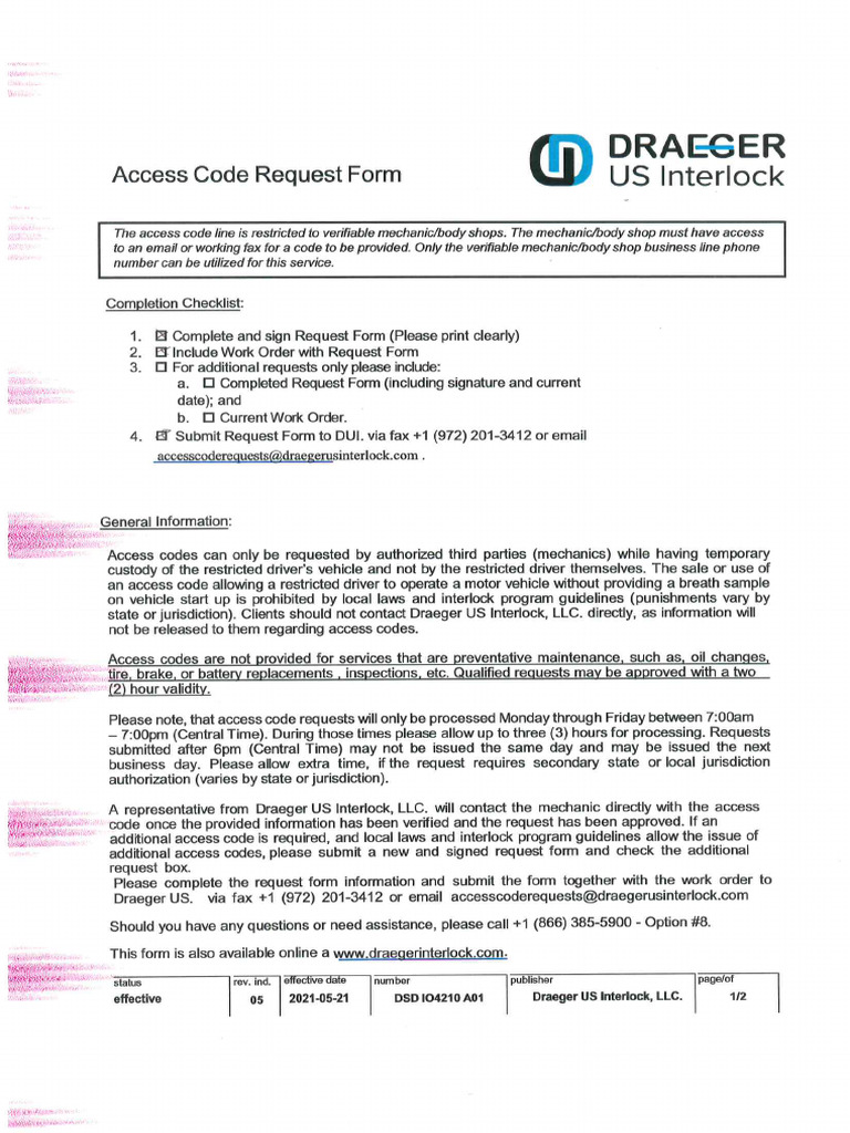 Draeger Us Interlock Form 1 | PDF