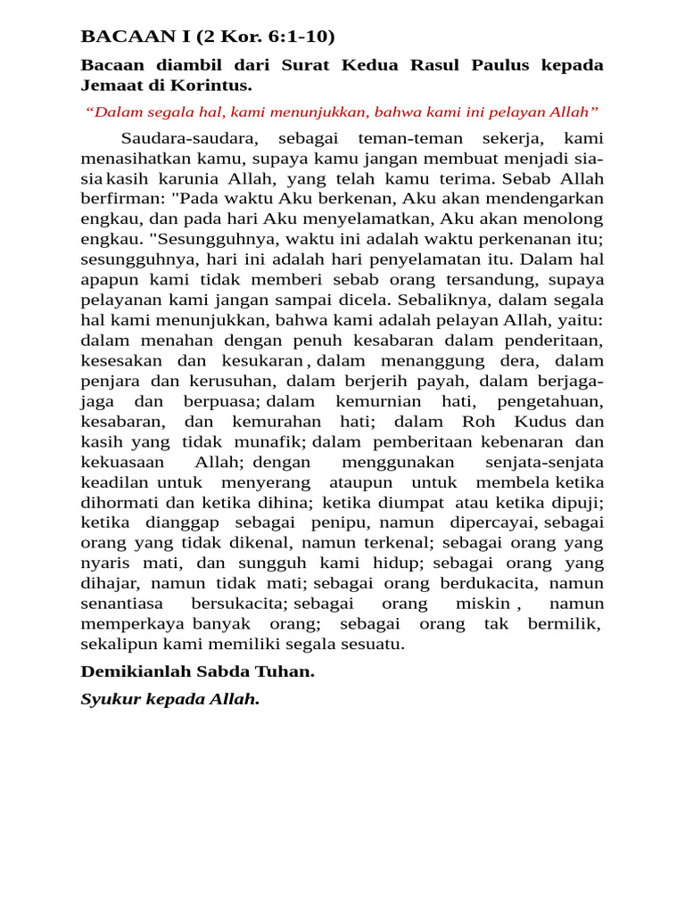 Bacaan I LKGB | PDF