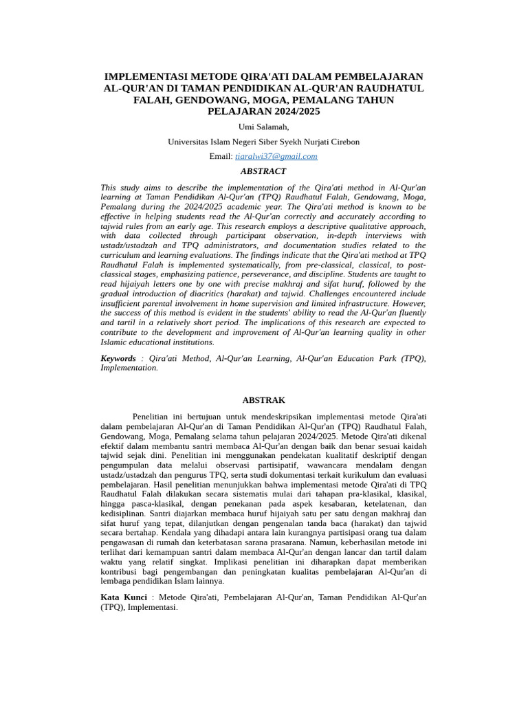 Jurnal Implementasi Metode Qira'Ati | PDF