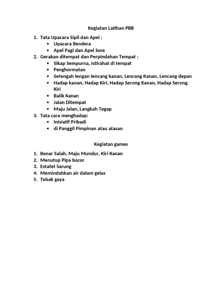 Latihan PBB Dan Kegiatan Games | PDF